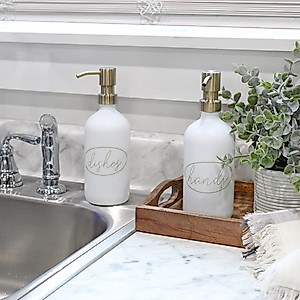 Darware 16oz Glass Pump Bottles (Set of 2, White w/Gold); Soap Dispenser Pump Bottles with Brushed Metal Pump Tops