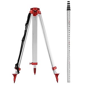 Iglobalbuy Surveying Tripod 65" Extended Height + Aluminum Grade Rod 16.4 Feet, Surveying Tripod Double-sided 5 Section Telescopic Rod Surveryor for Rotary Laser Level Transit Construction