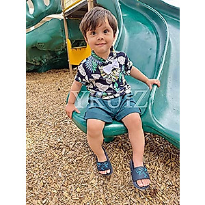 Yruiz Toddler Boy Hawaiian Outfit Set Baby Summer Floral Shirt with Bow-tie+Short Pants (Blue, 6-12 Months)