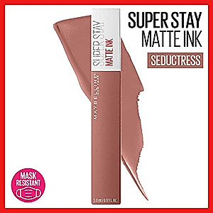 Maybelline New York Super Stay Matte Ink Liquid Lipstick, Long Lasting High Impact Color, Up to 16H Wear, Seductress, Light Rosey Nude, 0.17 fl.oz