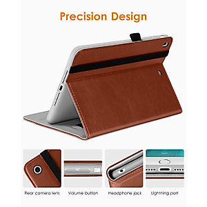 DTTO for iPad Mini 1 2 3 Case, Premium Leather Folio Stand Cover Case with Multi-Angle Viewing and Auto Wake-Sleep Function, Front Pocket for iPad Mini 1/Mini 2/Mini 3 - Brown