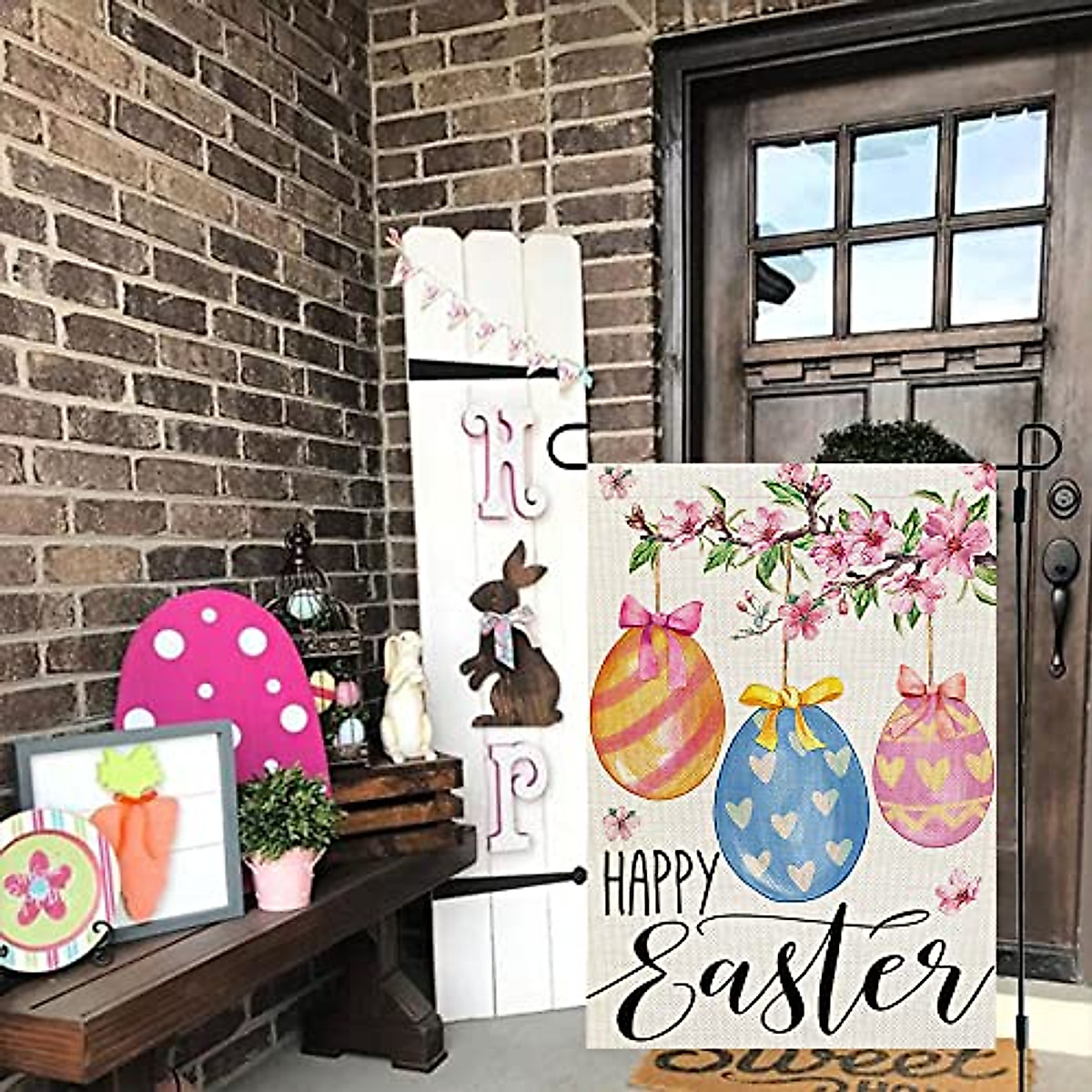 CROWNED BEAUTY Happy Easter Eggs Garden Flag Floral 12x18 Inch Double Sided for Outside Burlap Small Yard Holiday Decoration CF710-12