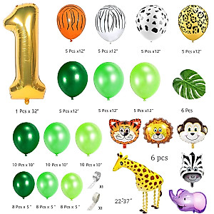 Tsoifu Safari 1st Birthday Decorations for Boy Wild One Backdorp Happy Birthday Banner Jungle Themed Tablecloth Balloon Garland Kit