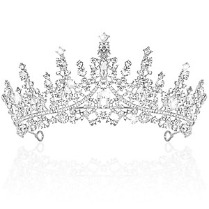 Trnerm Crystal Wedding Crown for Women, Silver Queen Princess Crown, Rhinestone Tiara for Women, Hair Accessories for Quinceanera Pageant Prom Birthday Halloween Cosplay