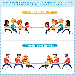 Tug of War Rope for Kids and Adults,Outdoor Games Field Day Family Reunion Birthday Party Games, Summer Outside Yard Backyard Lawn Games, Camping Picnic Carnival Games,Team Building (Blue, 20FT)