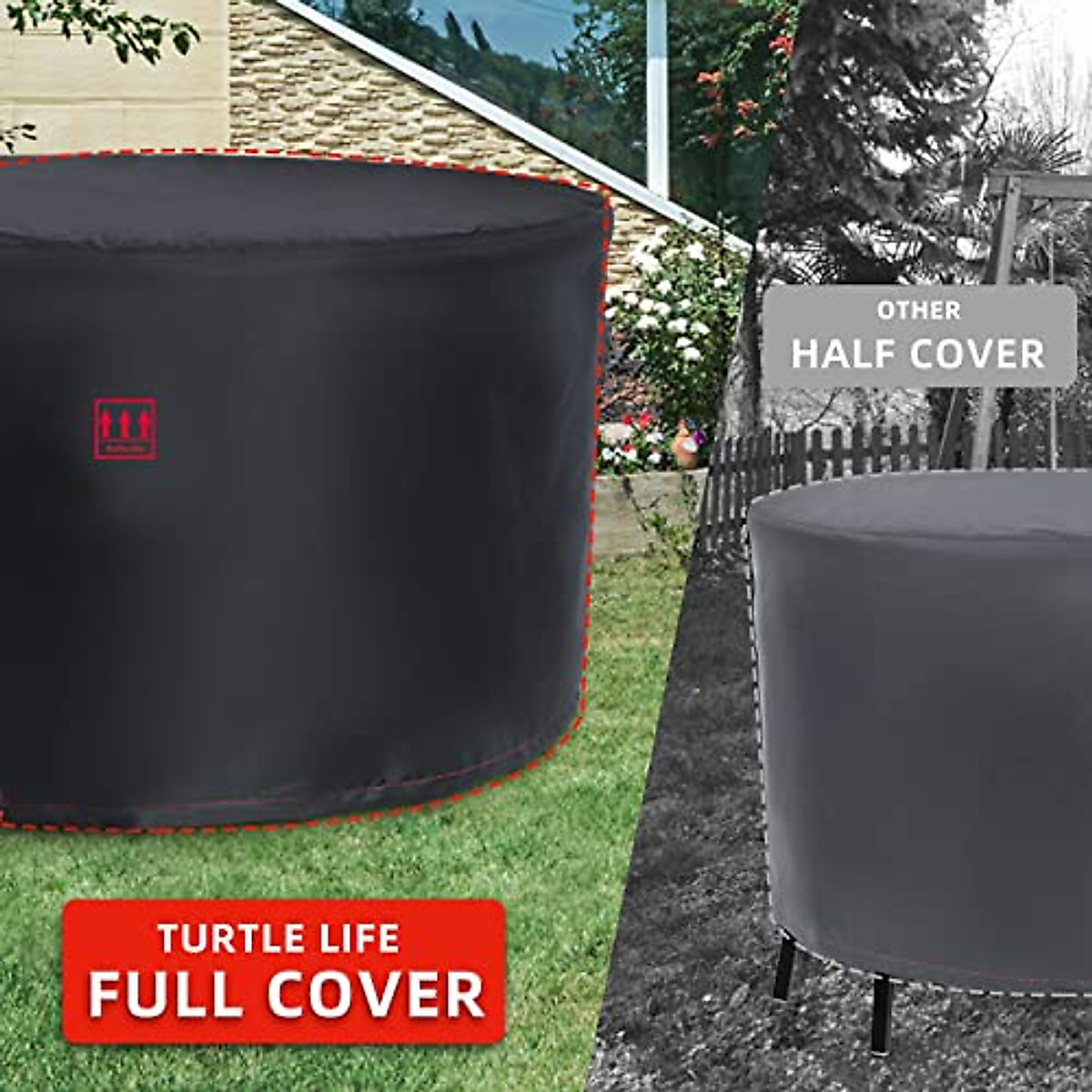 Turtle Life Patio Furniture Sets Cover,Heavy Duty Round Outdoor Dinning Table and Chairs Cover,No Fading Away Within 2 Years,Black,Dia 72" x 29" H