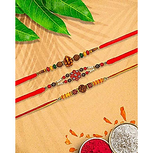 Gifts Set of 3 Rakhi Bracelet for Brother Bhai Rakshabandhan Rakhee Thread, Raksha Bandhan Festival Rakhi for Bhaiya n Bhabhi, Indian Designer Latest Rakhi for Bhai Thread Bracelets