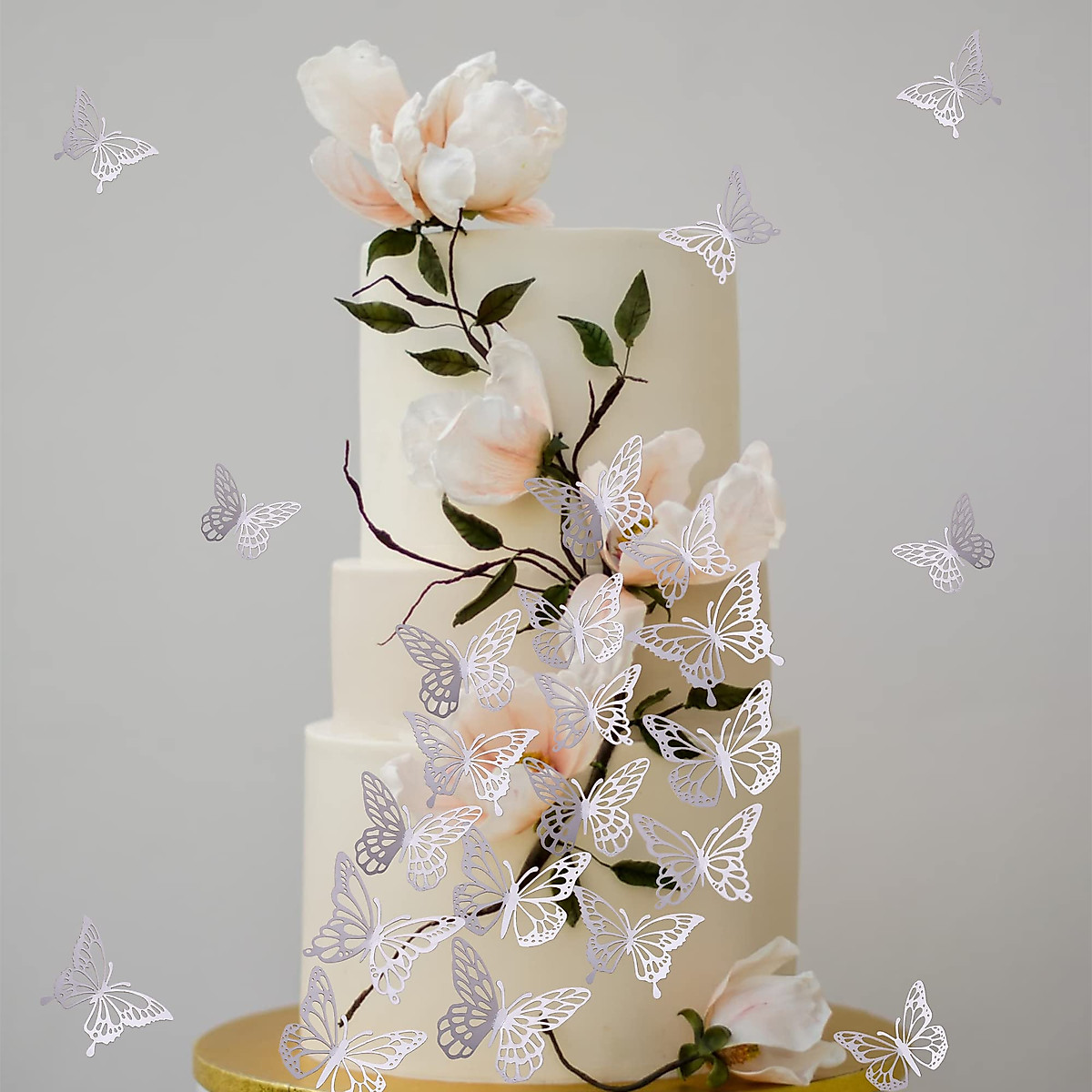 40 PCS Laser 3D Butterfly Cupcake Toppers Hollow Arts Butterfly Cake Decorations for Baby Shower Wedding Fairy Birthday Party Supplies Butterfly Wall Sticker Decoration Mixed Styles Silver