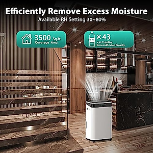 FREE VILLAGE Dehumidifier, 45 Pint (50 Pint Under 90°F/90% RH) Dehumidifiers for Home Up to 3500 Sq. Ft, Digital Control Panel, Auto Drainage, 24 Hr Timer, Dehumidifier for Basement, Bathroom, Bedroom