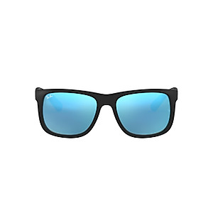 Ray-Ban RB4165 Justin Rectangular Sunglasses, Rubber Black/Blue Flash, 55 mm