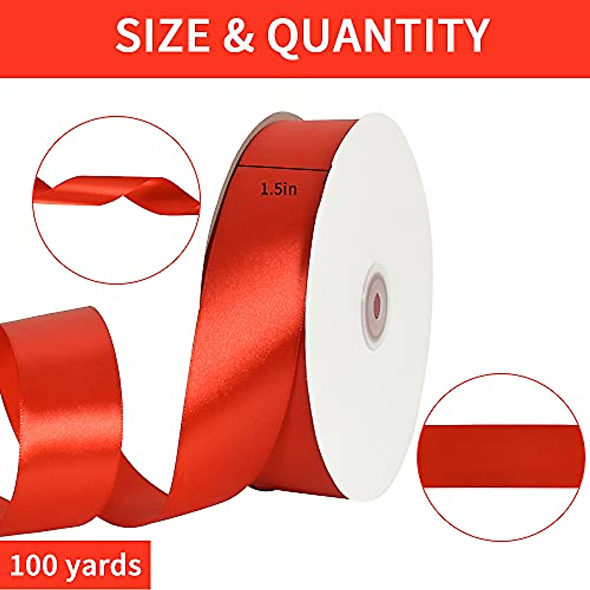 TONIFUL 1-1/2 Inch (40mm) x 100 Yards Red Wide Satin Ribbon Solid Fabric Ribbon for Gift Wrapping Chair Sash Valentine's Day Wedding Birthday Party Decoration Hair Floral Craft Sewing