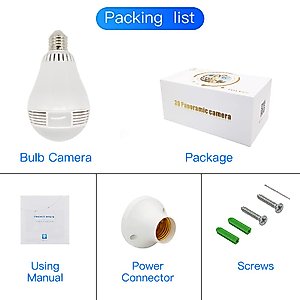 COSULAN Wireless 360 Panoramic Bulb Camera Security Camera Light Bulb - WiFi Surveillance IP Camera Lamp - 3D VR Display, Motion Detection, Floodlight and IR Night Vision, Alert Events, V380 App/P8
