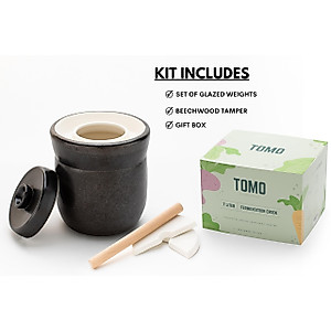 TOMO Fermentation Crock with Weights - Ceramic Sauerkraut Pickling Crock - Stoneware Kombucha Brewing (3L)