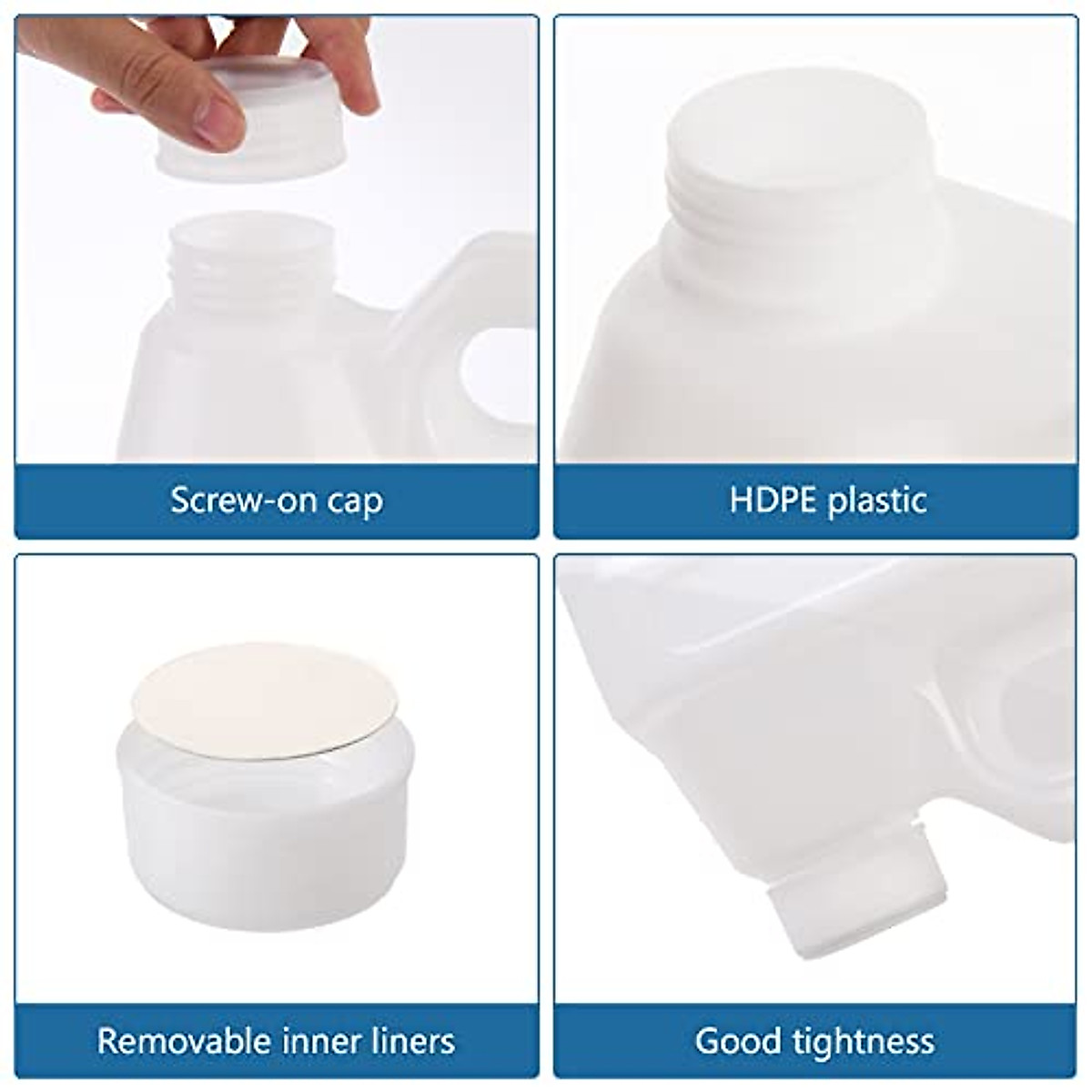 BPFY 2 Pack 1 Gallon Clear Plastic Jugs with Lids, Water Jug Storage Containers with Ergonomic Handle, HDPE Containers for Water, Sauces, Beverage, Soaps, Liquids, Cleaning Solutions