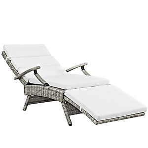 Modway Envisage Outdoor Patio Wicker Rattan Chaise Lounge in Light Gray White