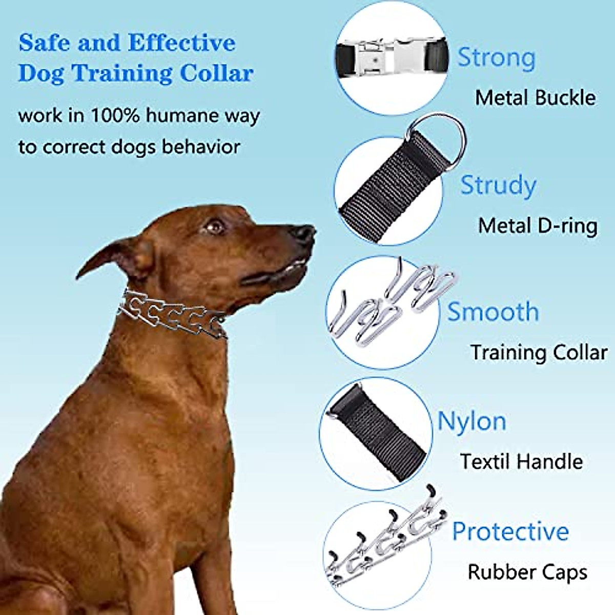 Prong Collar for Dogs, Pinch Collar for Dogs, Adjustable Dog Training Collar with Metal Quick Release Buckle for Small Medium Large Dogs (M Neck: 15"-18''