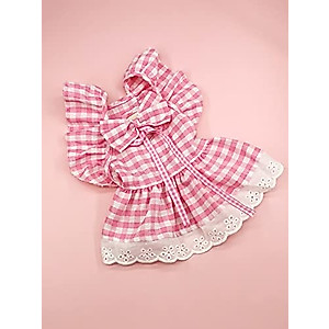 QWINEE Cute Dog Dress Ruffle Trim Cat Lace Princess Dresses with Bow Decor Puppy Tutu Skirt Holiday Party Costume Outfit for Small and Medium Cats Dogs Kitten Pink A Large