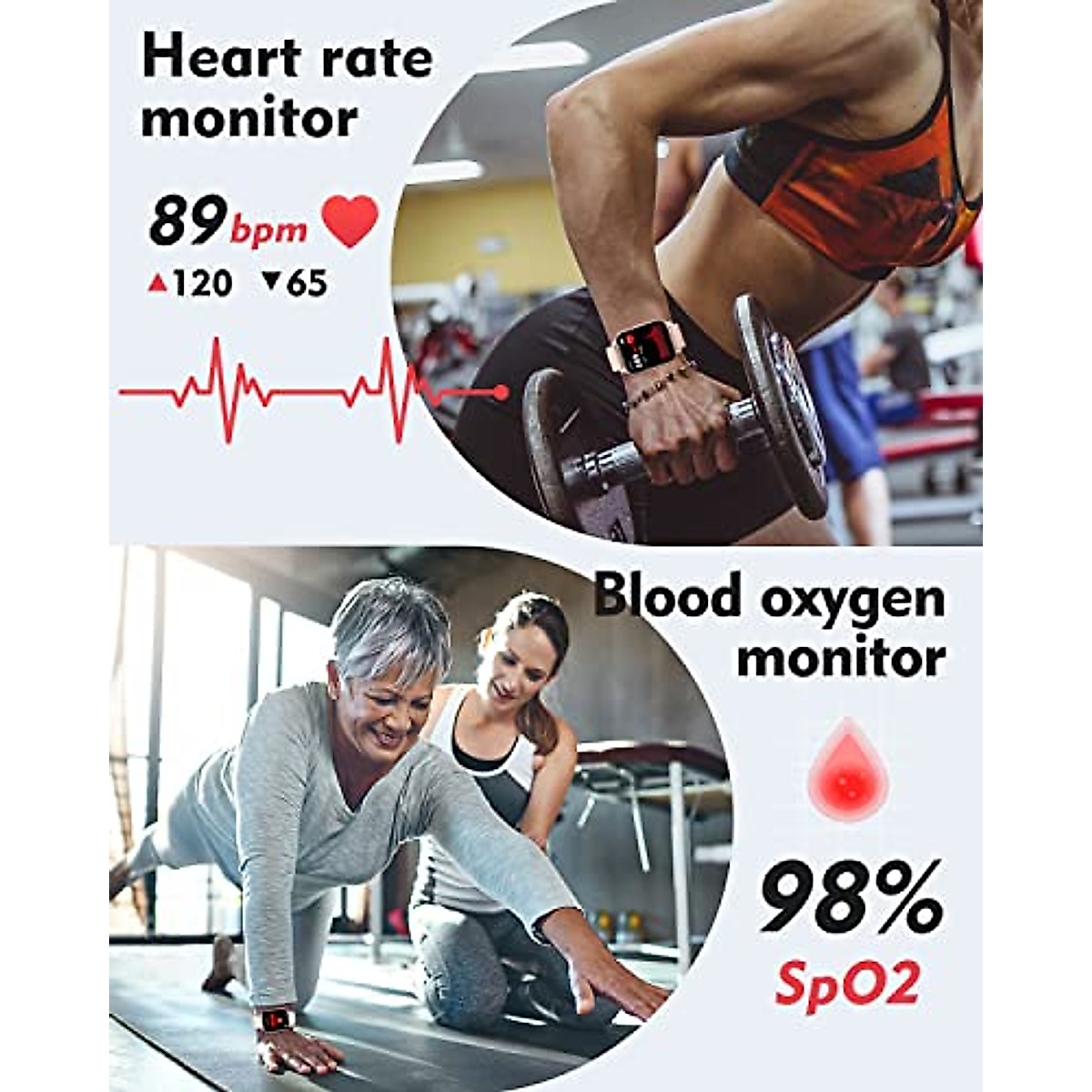 Cloudpoem Smart Watches for Women Men IP68 Waterproof, 1.7in Smartwatch Compatible with iPhone Android Phones, Reloj para Mujer Hombre Digital Watch Fitness Tracker with Heart Rate Monitor Pink Gold