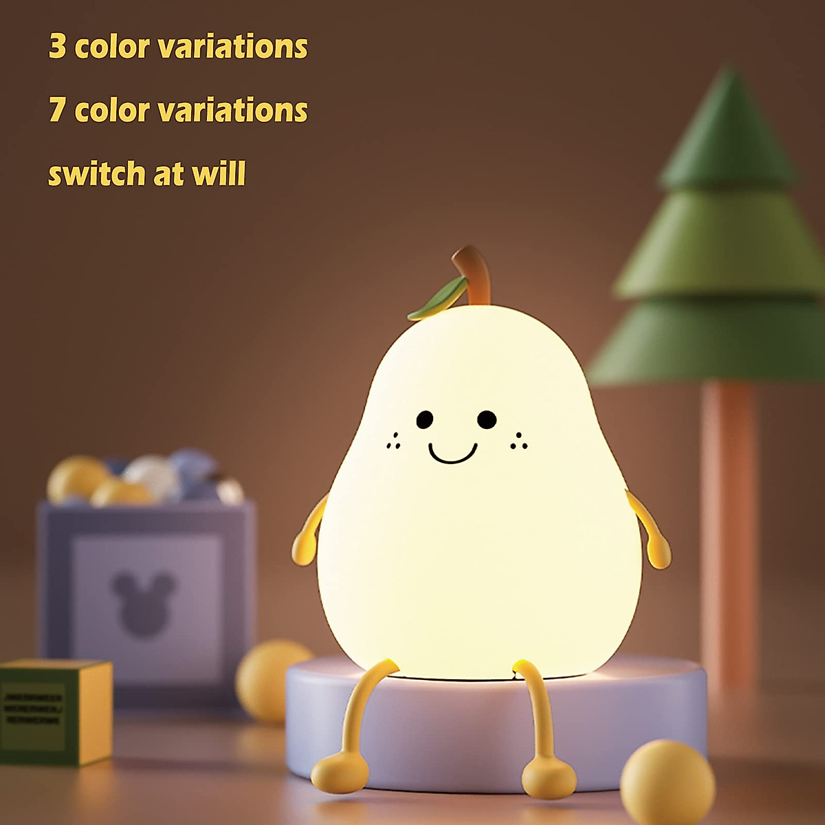 Neioaas Children's Cute Lamp,Cute Night Light, Pear Shaped Night Light, Silicone Bedside Lamp Warm Lamp 7 Color USB Charging Mini Table Lamp, Bedroom Decoration, Children's Gift Valentine's Day Gift