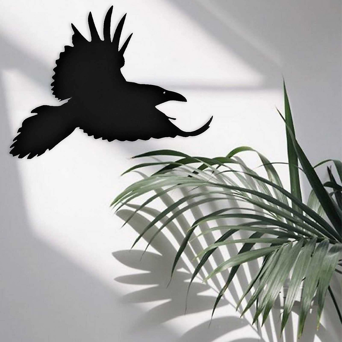 HSART Crow Metal Wall Art, Metal Silhouette Decorative Mural, Black Crow Wall Hanging Sculpture, Used for Living Room Dining Room Garden Decoration