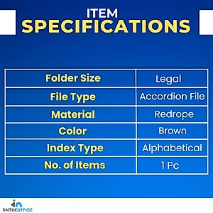 1InTheOffice Expanding File Folder Organizer, Accordion Folder with Flap, A-Z File Organizer Legal Size, Brown
