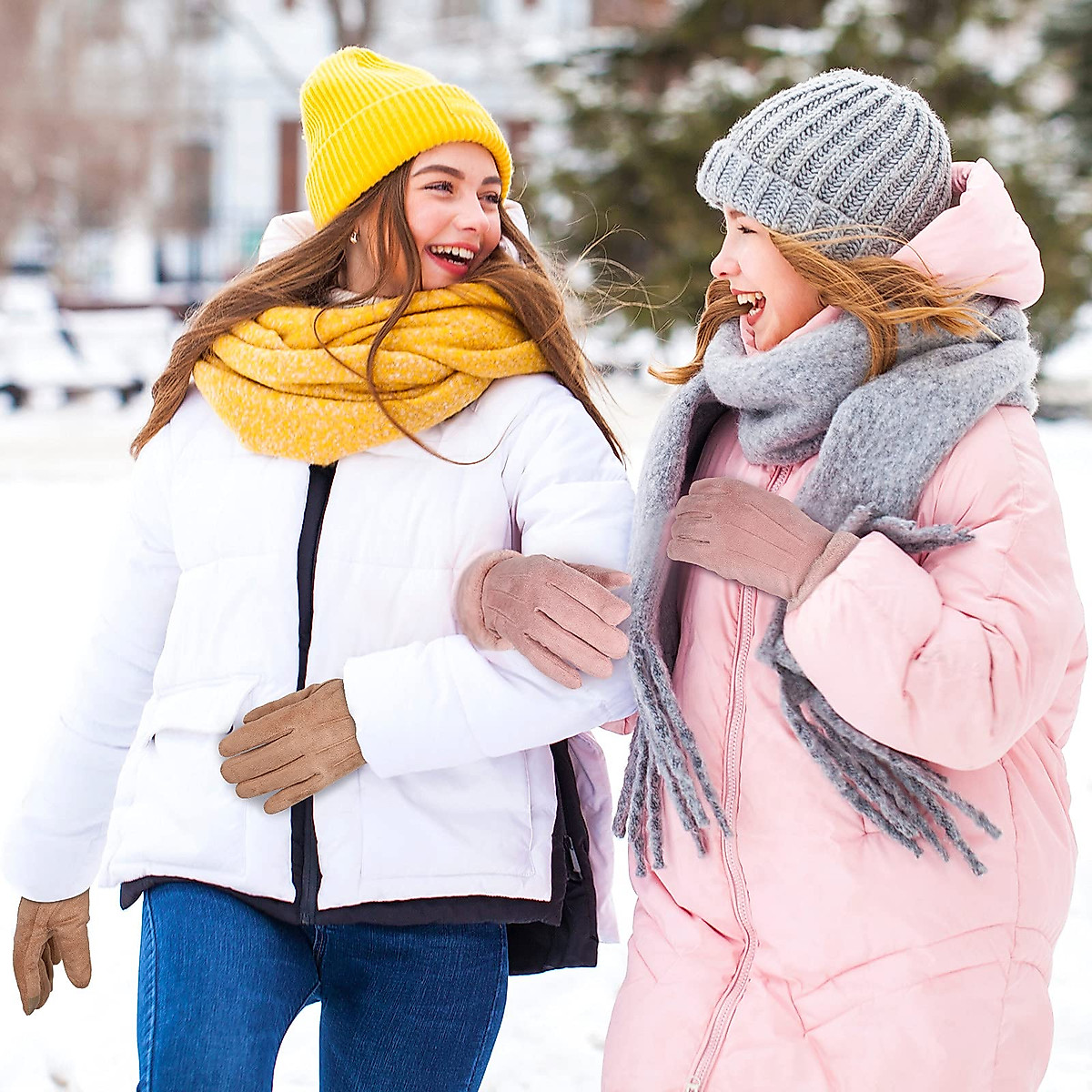 SATINIOR 3 Pairs Winter Warm Touchscreen Gloves Women's Fleece Lining Texting Gloves Fuzzy Soft Winter Gloves for Skiing(Black, Khaki, Pink)