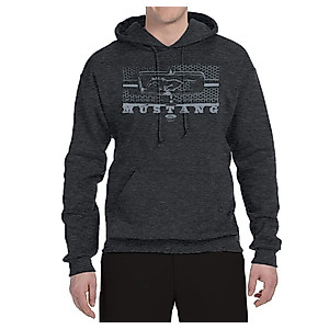 Wild Bobby Vintage Ford Mustang Silver Honeycomb Grill Distressed Cars and Trucks Unisex Graphic Hoodie Sweatshirt, Heather Black, Large