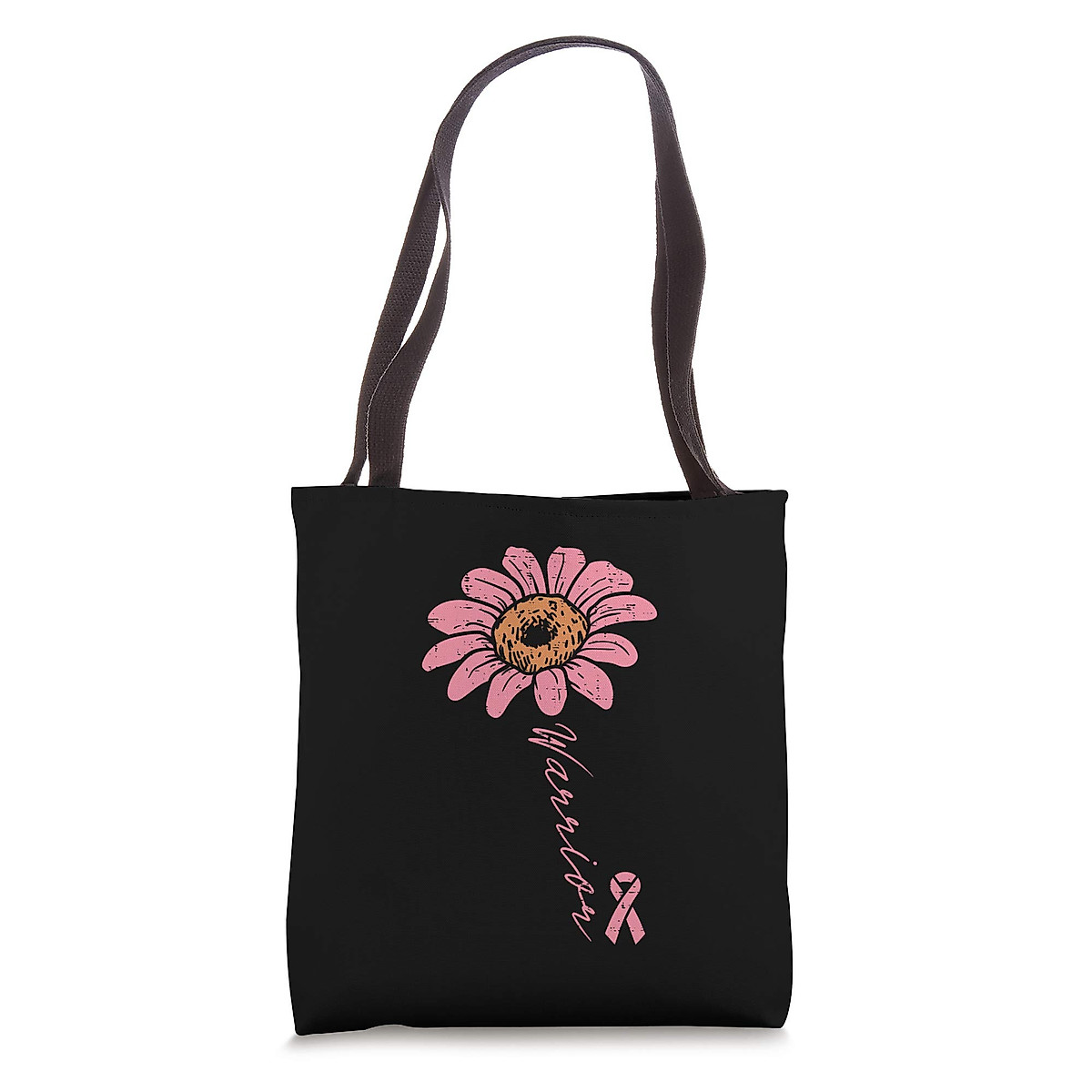Sunflower Warrior Pink Ribbon Breast Cancer Awareness Women Tote Bag