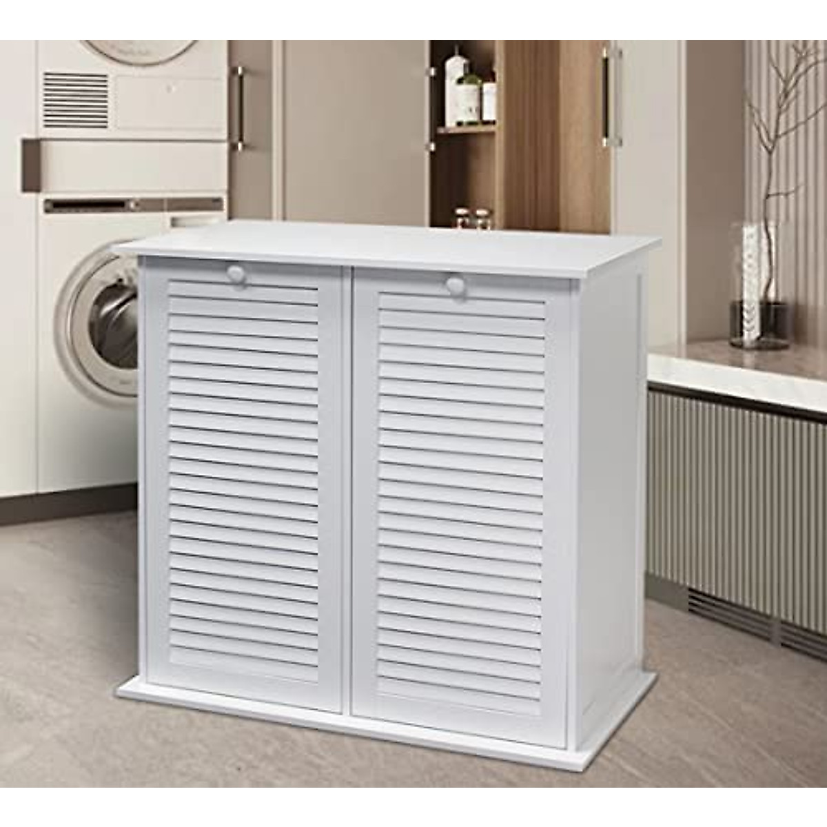 eHemco Dual Basket Tilt Out Laundry Sorter with 2 Removable Cotton Bags, White