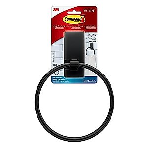 Command Hand Towel Holder Matte Black with Water Resistant Command Strips, Rust Resistant Bathroom Organizer, Holds up to 5 lbs