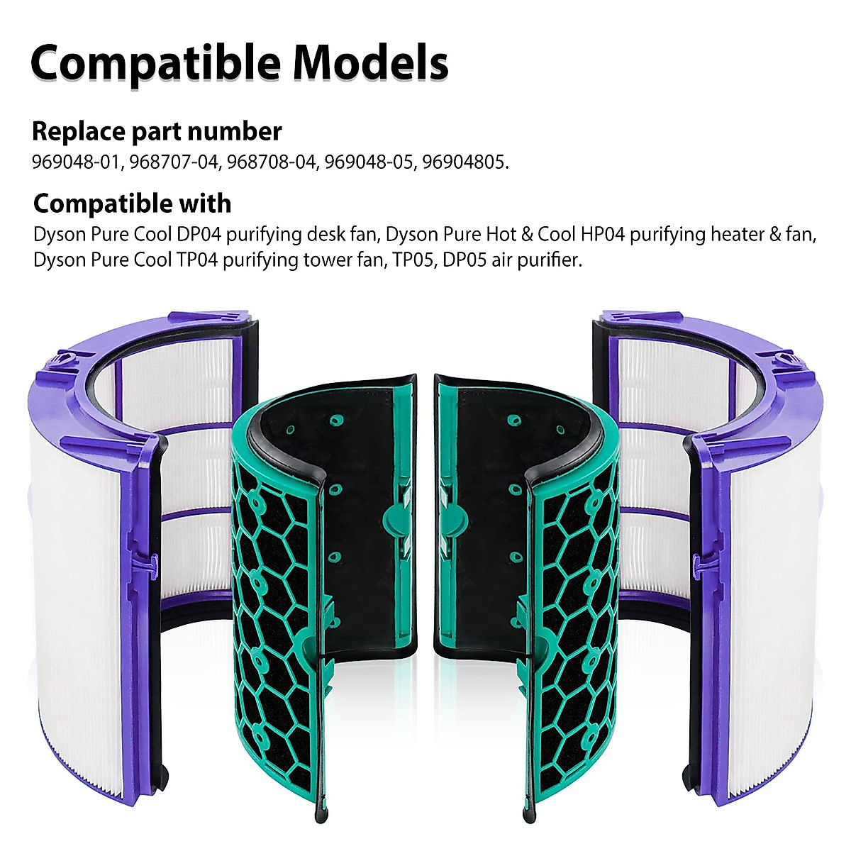 Filter Replacement for Dyson HP04 TP04 DP04 TP05 DP05, Air Purifier Filter with HEPA Filter & Activated Carbon Filter Compatible with Dyson Sealed Two Stage 360° Pure Cool Fan Filter (Attached Brush)