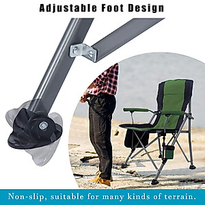 MaiuFun Portable Camping Chair Folding Heavy Duty Quad Outdoor Large Chairs Support 330 lbs High Back Padded Thicken Oxford with Armrests, Storage Bag, Cup Holder, Carry Bag for Outside(Green)