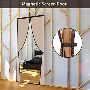 Magnetic Insulated Door Curtain, Thermal Door Cover Door Screen Auto Closer Self-Closing Privacy Screen Door for Air Conditioner Room, Patio, Bedroom-Hands Free, Fit Doors Size Up to 34" x 80", Coffee