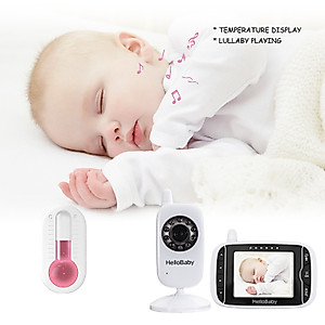HelloBaby 3.2 Inch Video Baby Monitor with Night Vision & Temperature Sensor, Two Way Talkback System