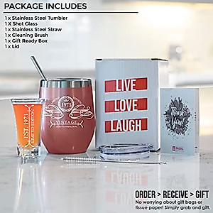 50th Birthday Gifts For Women - 1973 Wine Tumbler & Shot Glass Funny Bday Present Ideas Cheers To 50 Year Old Her, Wife, Daughter, Sister, Girlfriend, Anniversary From Mom, Dad, Husband Decorations
