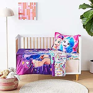 My Little Pony Every Pony Can Make a Difference 4-Piece Toddler Bedding Set - Includes Quilted Comforter, Fitted Sheet, Top Sheet, and Pillow Case, Pink + Purple for Toddler Girls Bed, 28" x 52"