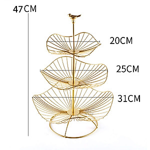 3 Tier Fruit Basket Stand, Modern Tiered Fruit Bowl for Kitchen Counter, Metal Fruit Bowl Bread Baskets, Detachable Fruit Holder Storage Baskets Stand, Black/White/Gold,Gold