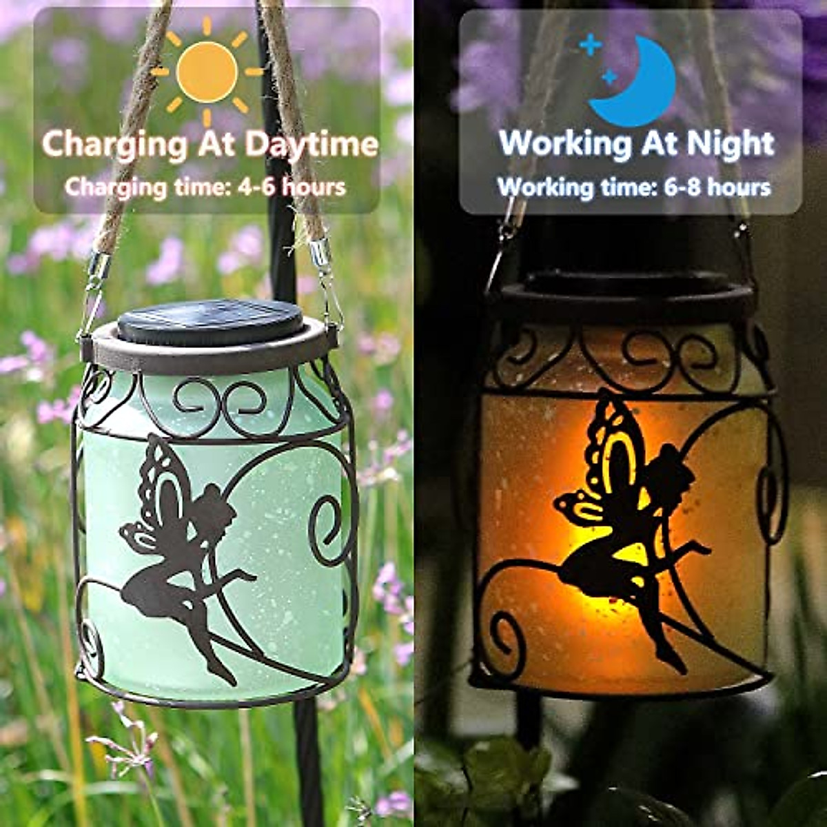 Ostritec Solar Lantern Outdoor, Flickering Flame Hanging Lantern, Waterproof Solar Fairy Lantern , Heavy Duty Retro Metal Frosted Glass Decor for Yard, Patio, Garden, Path, RV, Halloween Gift