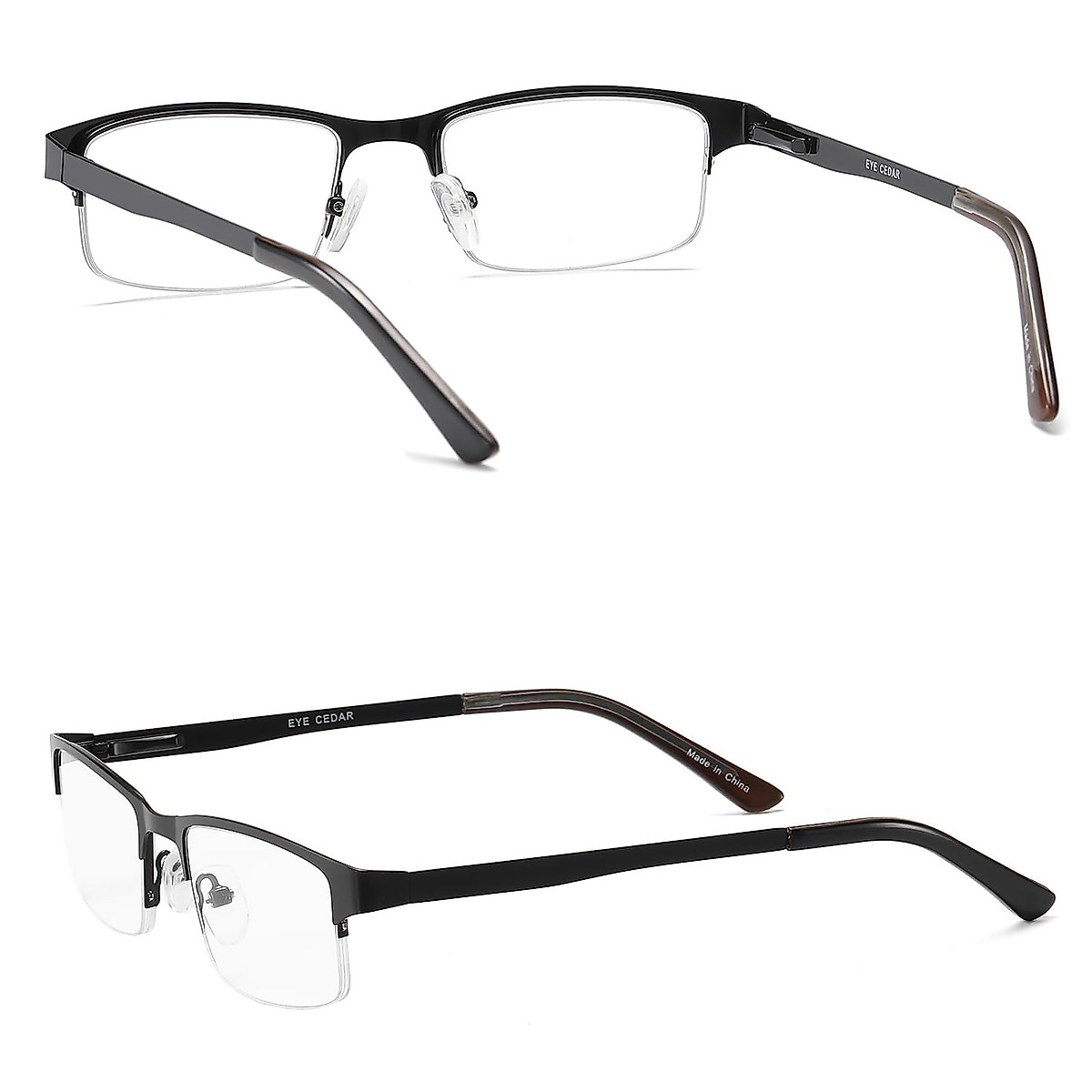 EYECEDAR 5-Pack Reading Glasses for Men Rectangular Metal Half-Frame Spring Hinges with Sun Readers Glasses Mens Readers 1.50