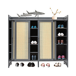 Vintoro 6 Tier Bamboo Freestanding Shoe Shelf Storage,Ventilated Two-Way Sliding Door Shoe Cabinet, Shoe Cabinet with Plastic Doors, Shoe Rack Organizer, for Home Entryway Bathroom Bedroom, Gray