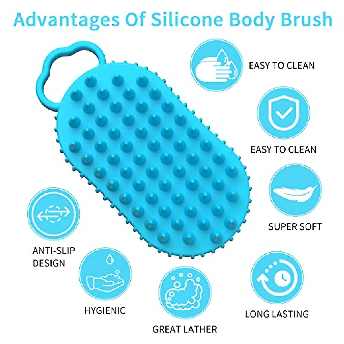 BathWe 2 Pack Silicone Body Scrubber, 2 in 1 Shower and Shampoo Scalp Massager Brush for Dry and Wet, Men Women Bath Exfoliate Accessory (Large)