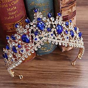 nihngvjm Bridal Crown European Red Green Crystal Big Crown Headwear Bridal Wedding Hair Accessories Jewelry Bride Tiaras Princess Crowns Headdress Tiara for Women (Size : Silver Blue)