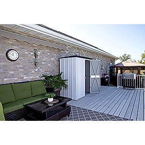 Arrow Shed Designed 5' x 3' x 6' Compact Outdoor Metal Backyard, Patio, and Garden Shed Kit, Flute Gray and Anthracite