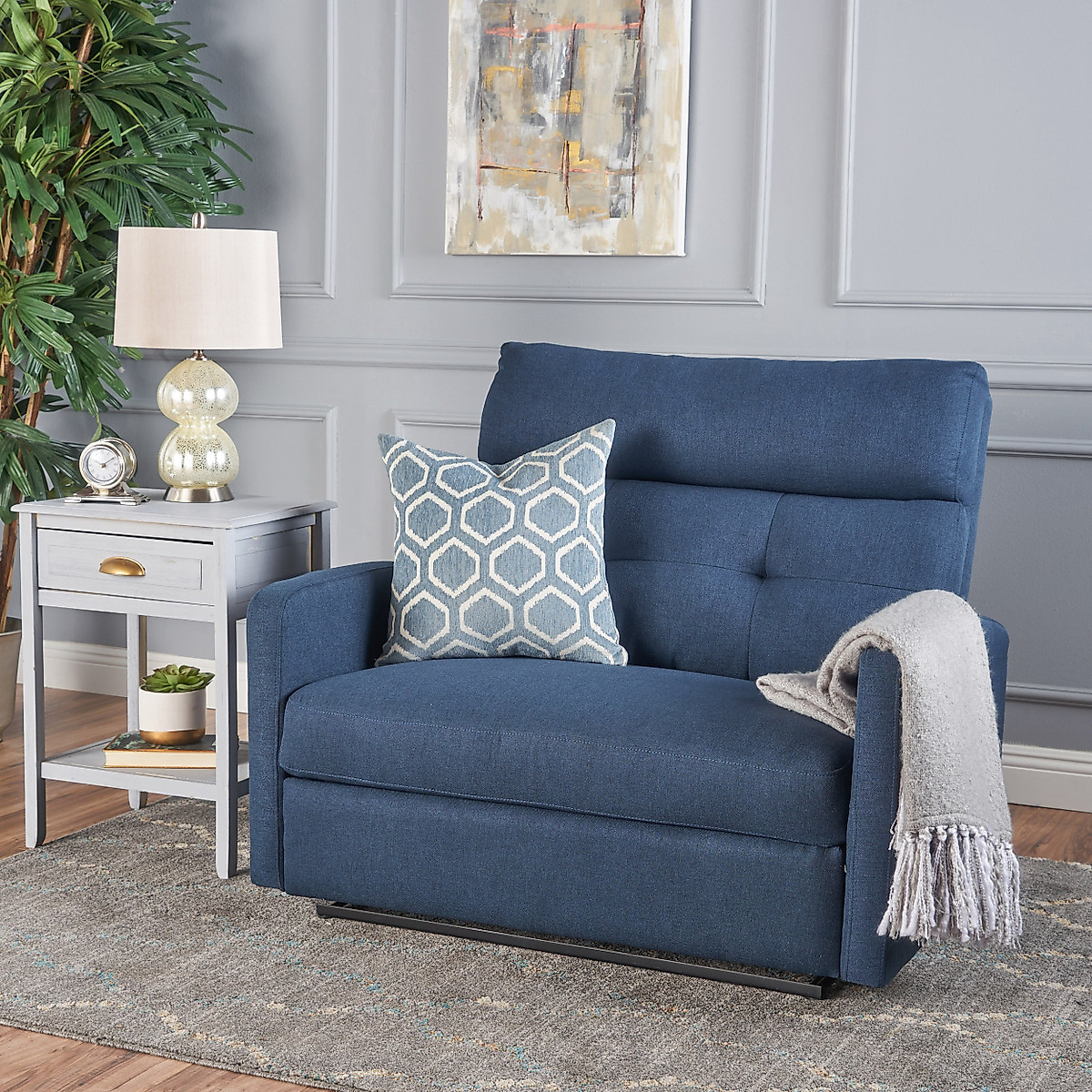 Christopher Knight Home GDFStudio Hana Plush Cushion Tufted Back Loveseat Recliner (Fabric/Navy Blue)., 37D x 46.5W x 40H in