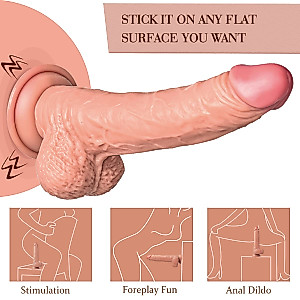9'' Realistic Dildo Adult Sex Toys, Body-Safe Material Lifelike Huge Penis with Strong Suction Cup for Hands-Free, Flexible Cock with Curved Shaft for G-spot