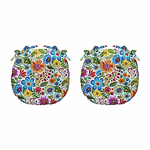 RSH Décor Indoor Outdoor Patio Furniture Set of 2 Tufted Bistro Round Chair Seat Cushion Pads with Ties ~ Available in 4 Sizes & Various Fabrics - 20" Gregoire Fresco Blue red Yellow Pink Floral