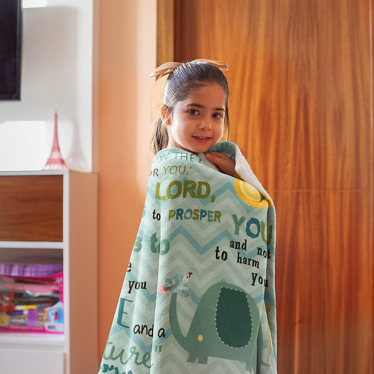 Yamco Elephant Throw Blanket - Christian Gifts for Kids - Religious for Christian Friends 50" x 40" Blankets - Bible Verse Church Catholic Gift - Baby Shower First Communion Ideas - Confirmation Gifts