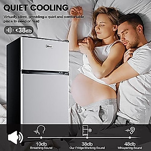 WANAI Mini Fridge With Freezer 3.5 Cu.Ft Dual Door Small Refrigerator Energy-efficient, Low Noise, Mini Fridge For Bedroom Dorm and Office, Silver