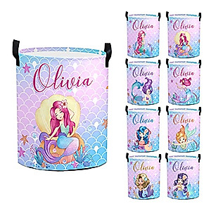 Custom Mermaid Laundry Basket Personalized Girls Laundry Basket with Name Customized Laundry Hamper for Girl Kids Baby (Style 06)