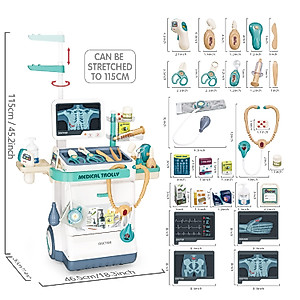 Sotodik Doctor Kit for Kids 26 Accessories Pretend Medical Station Set for Boys & Girls Mobile Cart with Stethoscope and Medical Toy Accessories for Ages 3 and Up Children Role Play Educational Toys